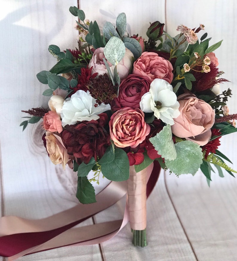 Dusty Rose Wedding Bouquet, Mauve & Burgundy Bouquet, Bridal Bouquet ...