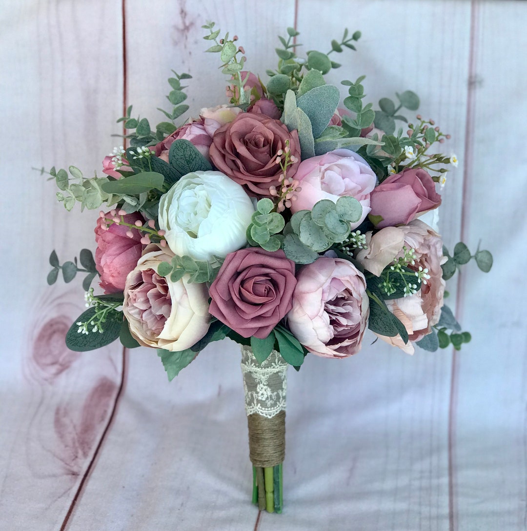 Dusty Rose Bouquet, Boho Bouquet, Mauve Bouquet, Dusty Rose and Mauve ...