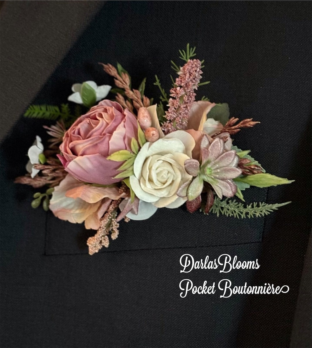 Pocket Boutonnière, Groom Boutonnière, Mauve Boutonnière, Dusty Rose ...