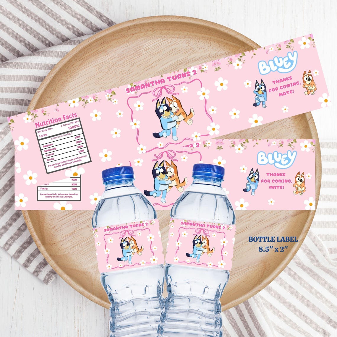 Bluey Bottle Wrapper Girl Bluey and Bingo Water Bottle Label Blue Dog ...