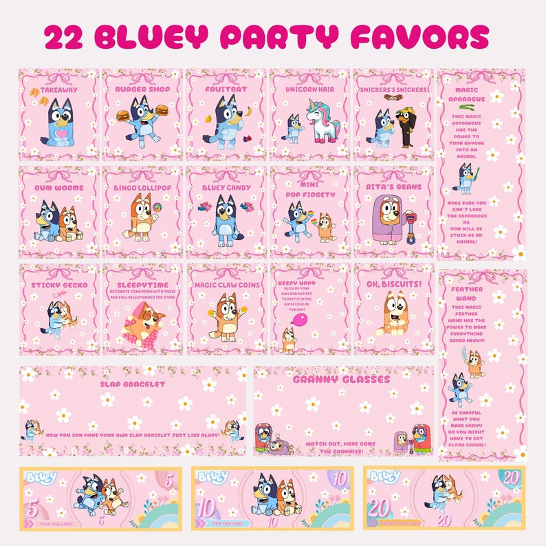 22 Bluey Party Favors for Girl Party,blue Dog Theme Girls Birthday ...