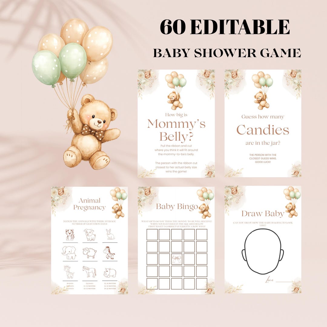Teddy Bear Baby Shower Game Bundle,woodland Animals,we Can Bearly Wait ...