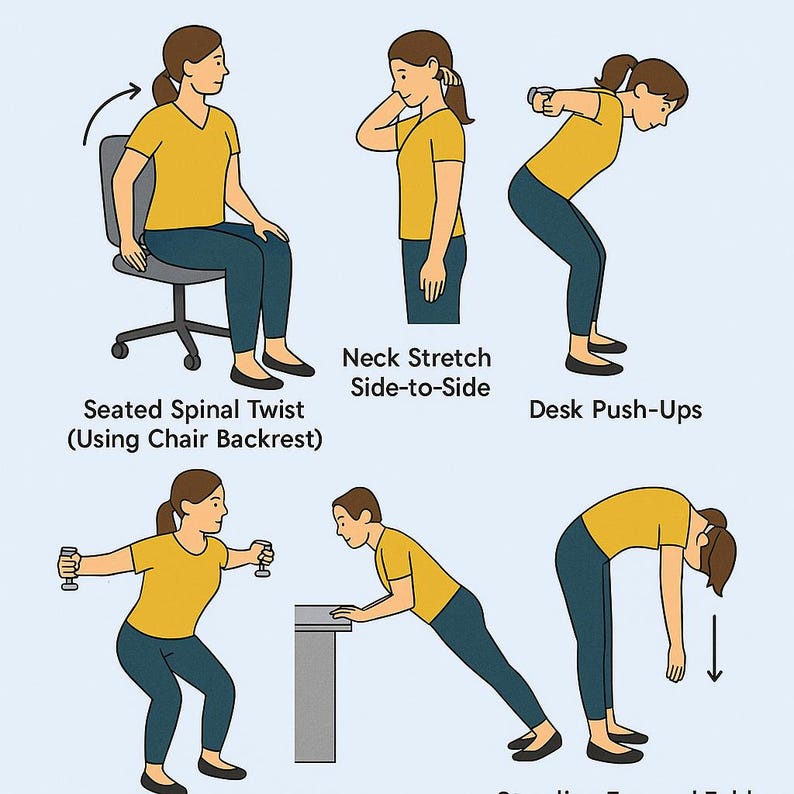 5-minute Office Desk Workout Plan | Stretch at Work Guide + Tracker PDF ...