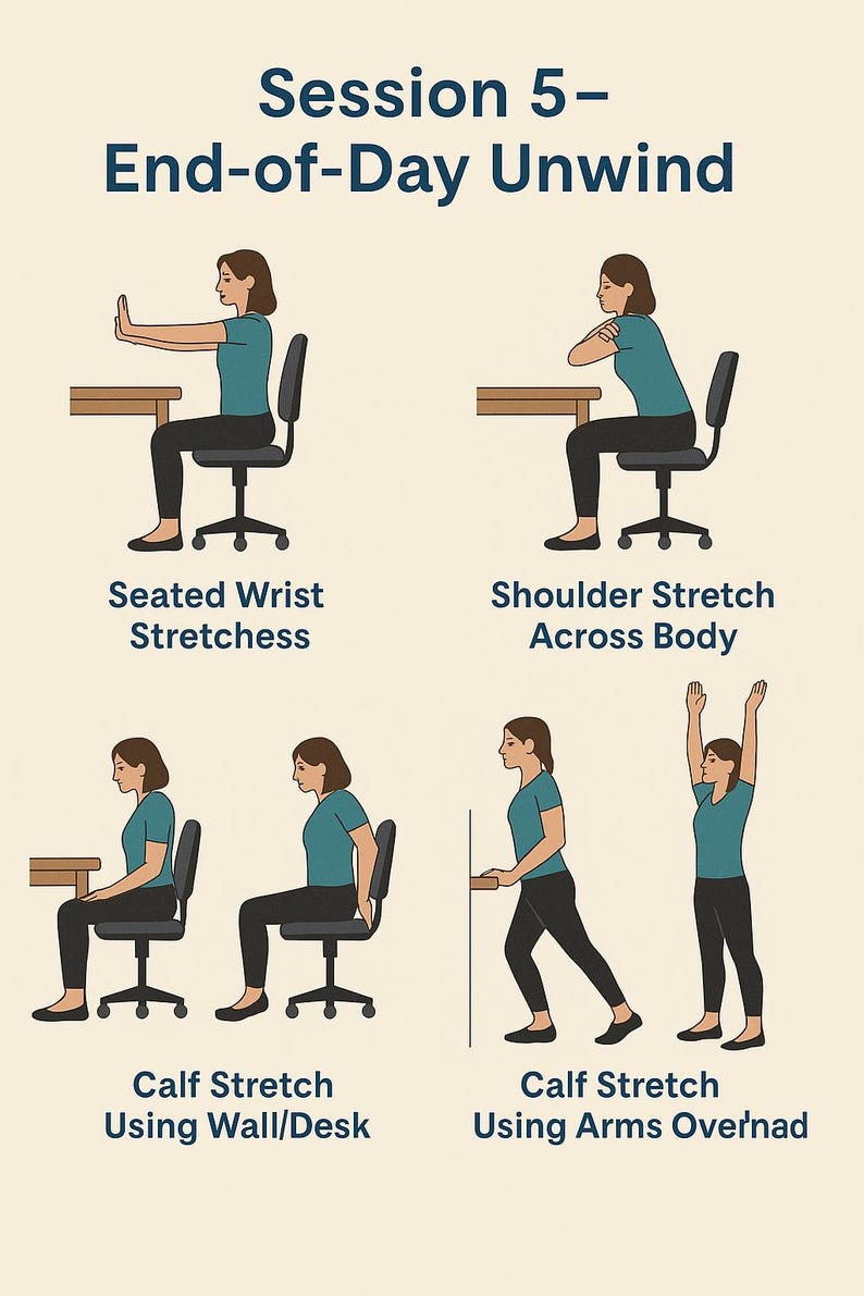 5-minute Office Desk Workout Plan | Stretch at Work Guide + Tracker PDF ...