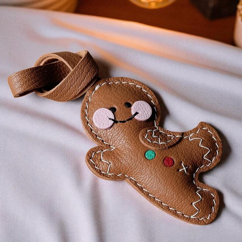 Leather Gingerbread Man Charm: Handmade Keychain Bag Accessory - Etsy