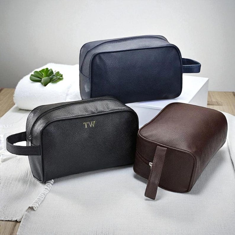 Personalized Leather Toiletry Bag: Custom Initials Travel Kit - Etsy