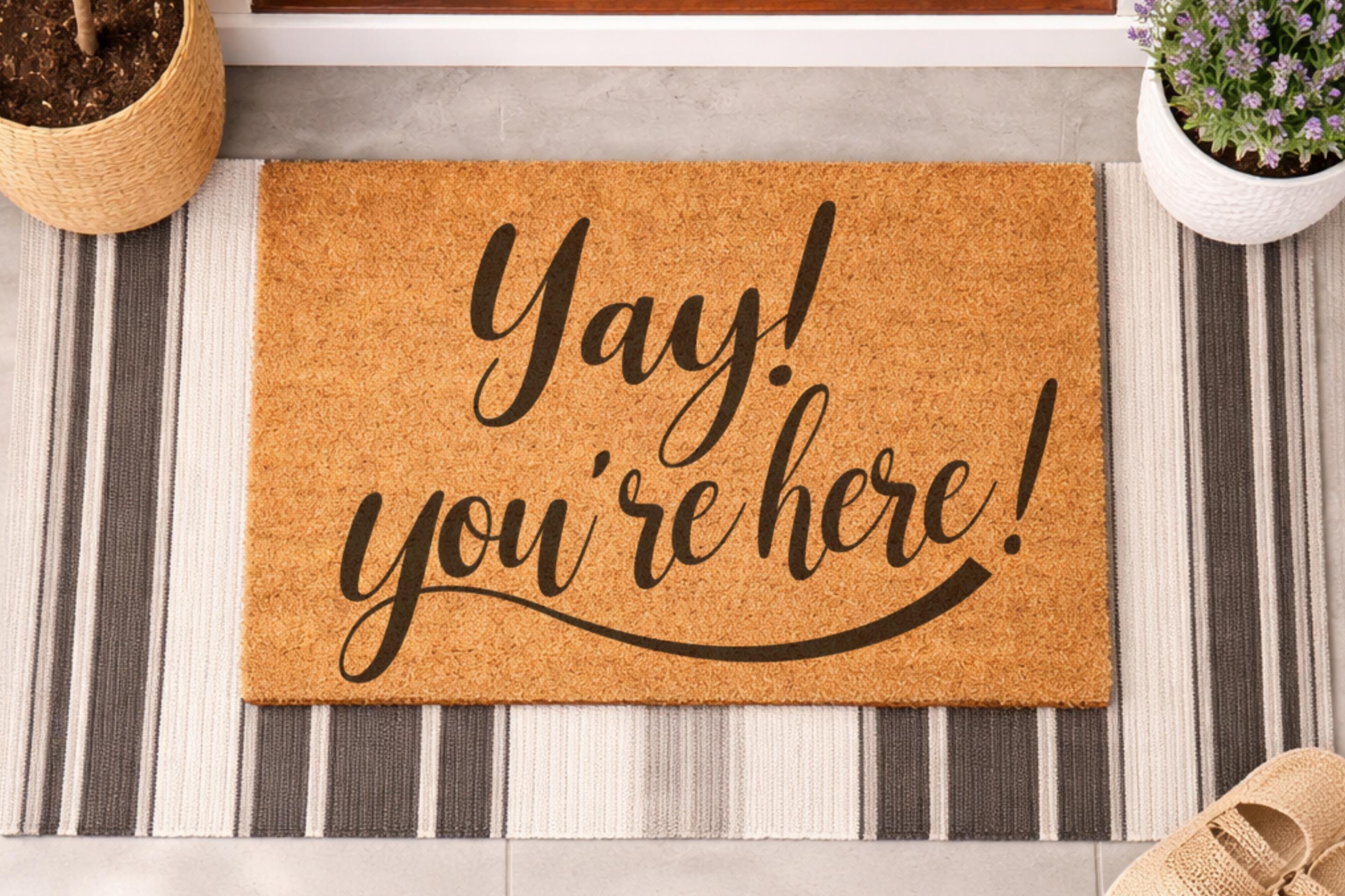 Yay You're Here Doormat, Personalized Coir Welcome Mat, Custom Entryway ...
