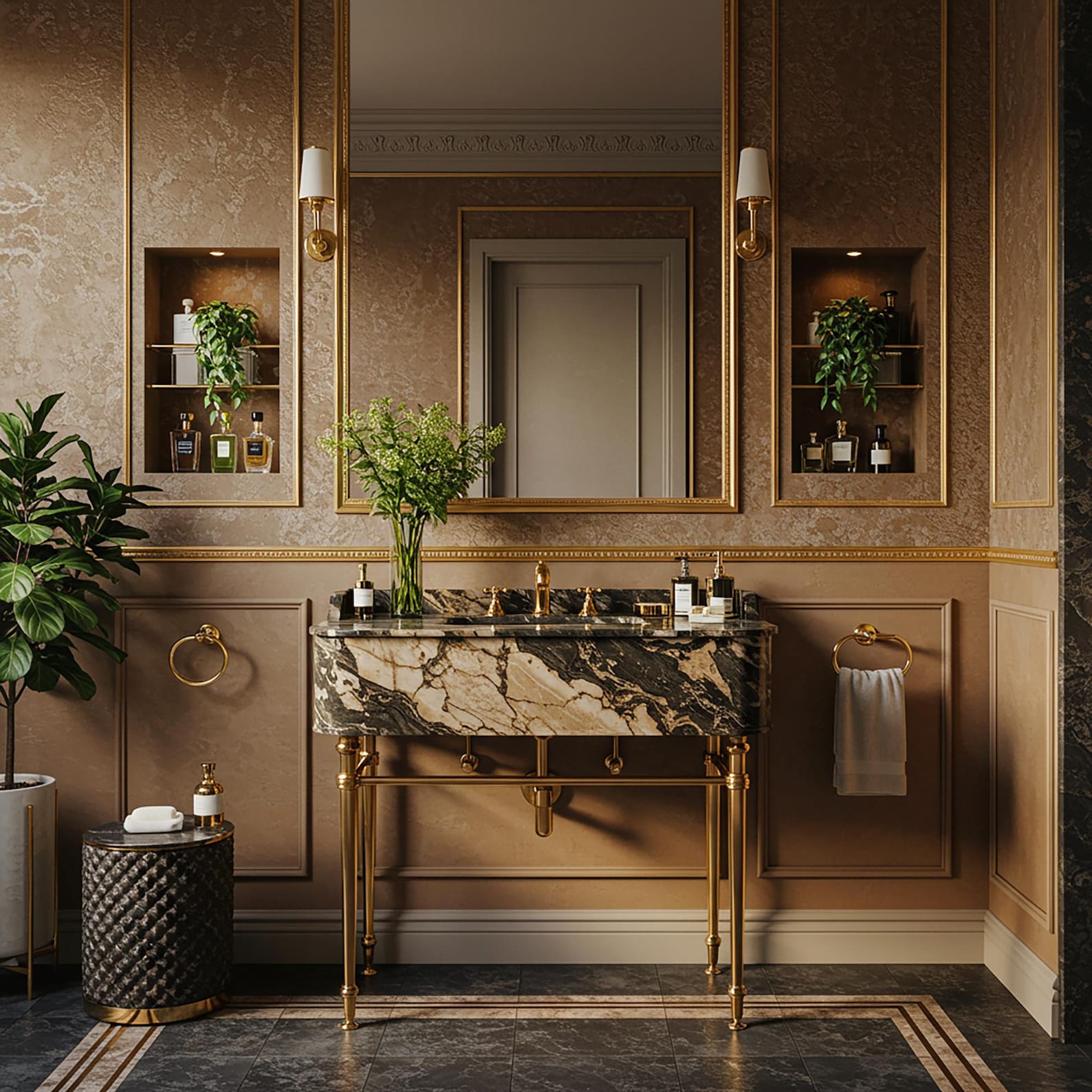 Luxury Picasso Marble Sink Basin With Metal Console – Wall Mounted Sink ...