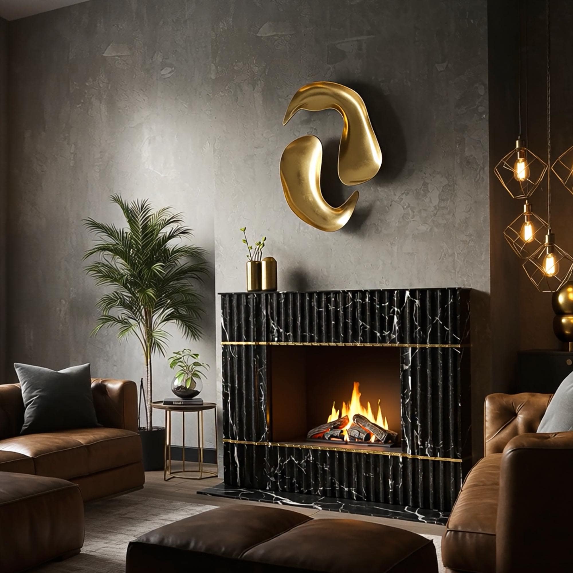 Modern Fluted Marble Fireplace – Black Marble Fireplace Mantel, Luxury ...