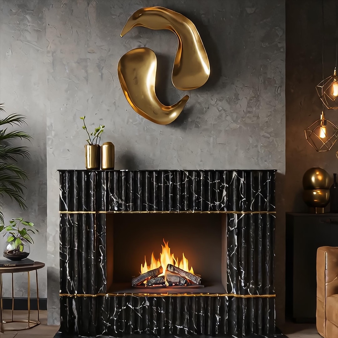 Modern Fluted Marble Fireplace – Black Marble Fireplace Mantel, Luxury ...