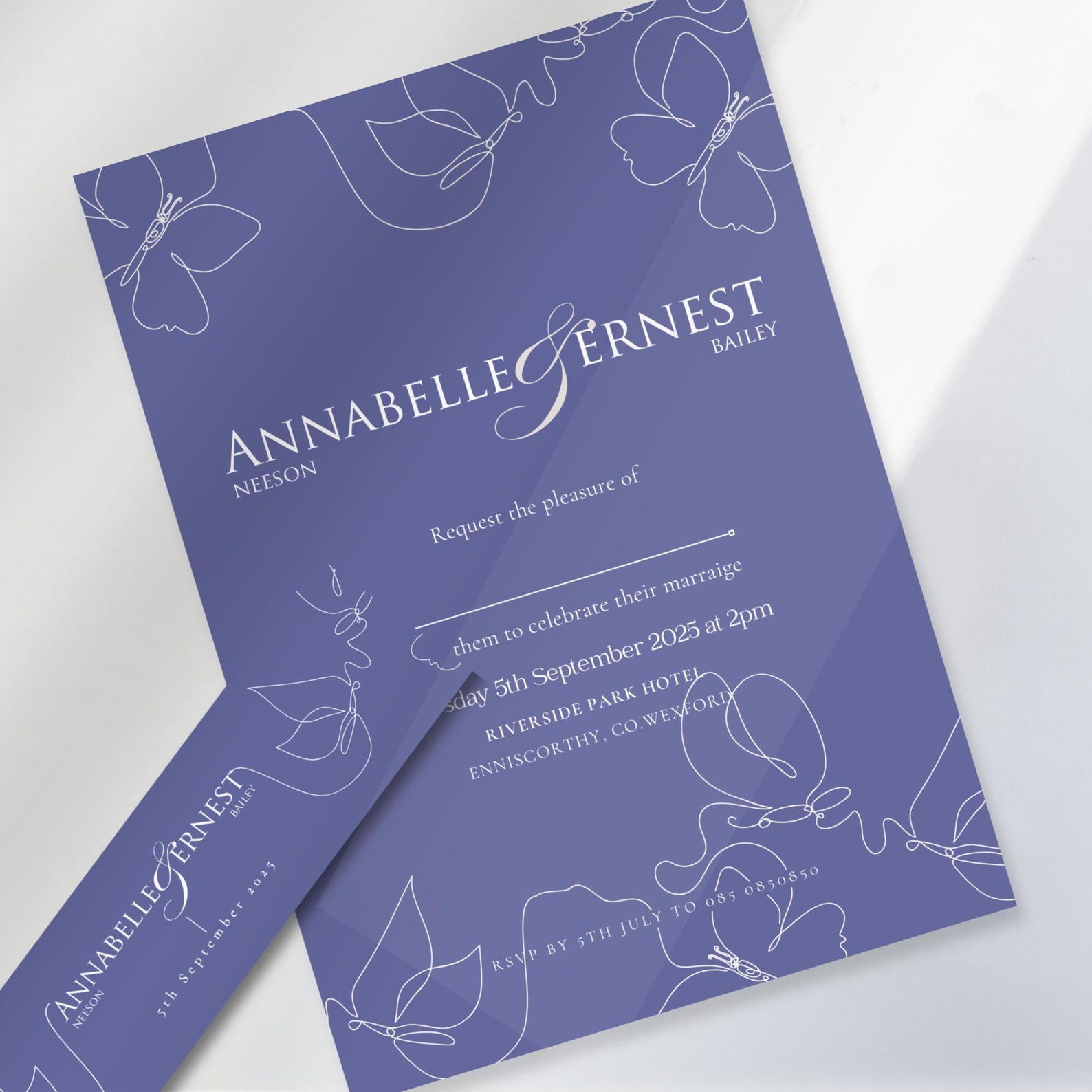 Midnight Bloom Wedding Invitation Suite | Periwinkle Floral Line Art ...