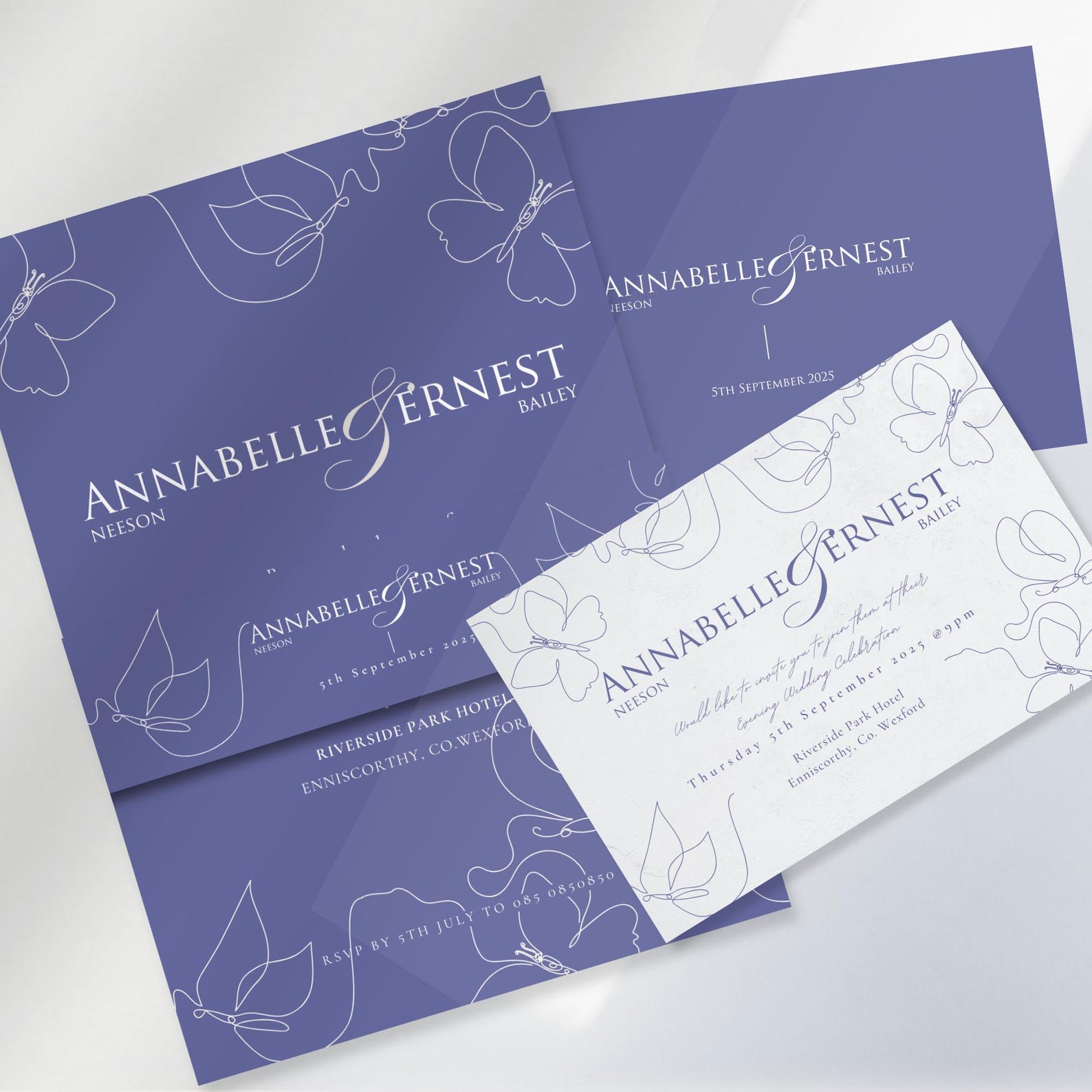 Midnight Bloom Wedding Invitation Suite | Periwinkle Floral Line Art ...