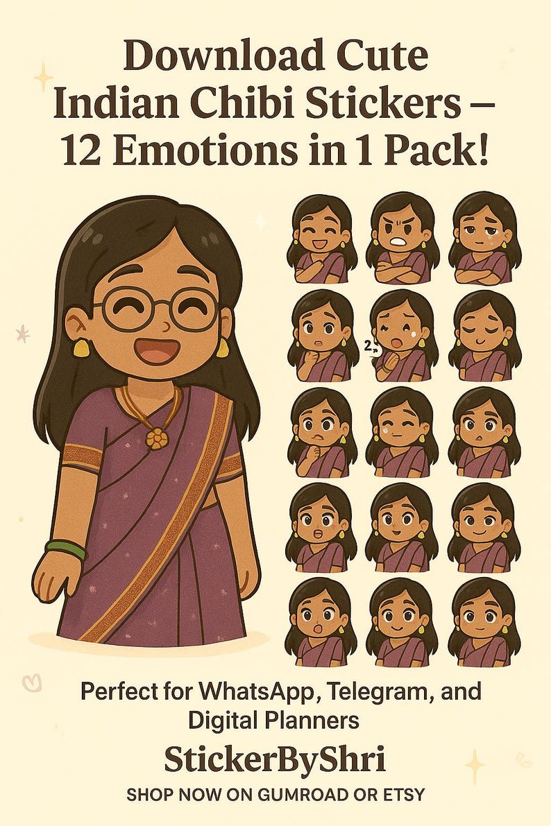 Chibi Girl Purple Saree Whatsapp Sticker Pack – Digital Download - Etsy