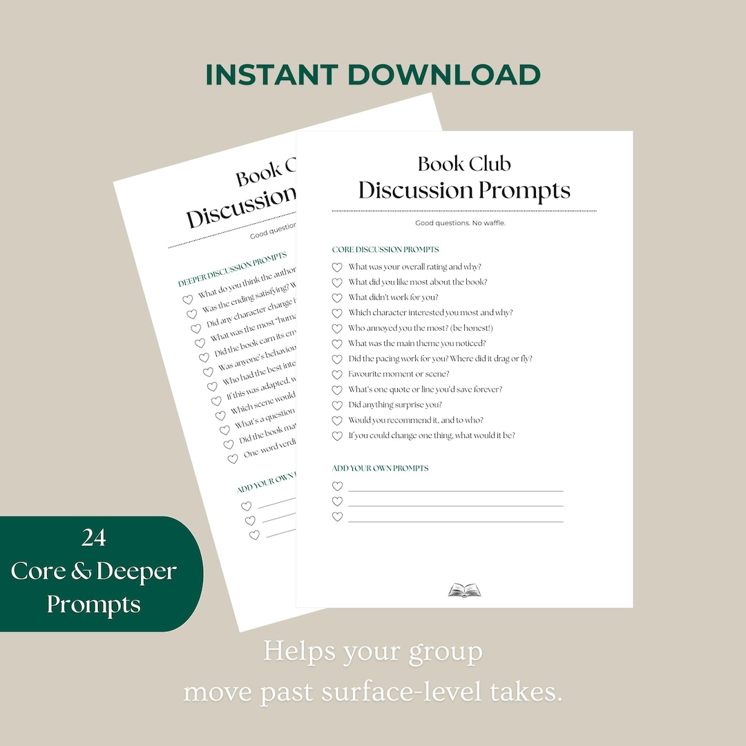 Book Club Discussion Prompts | Printable Questions for Book Clubs ...