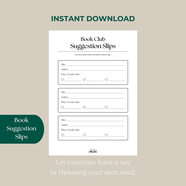 Book Club Suggestion Slips Printable | Next Read Voting Sheet ...