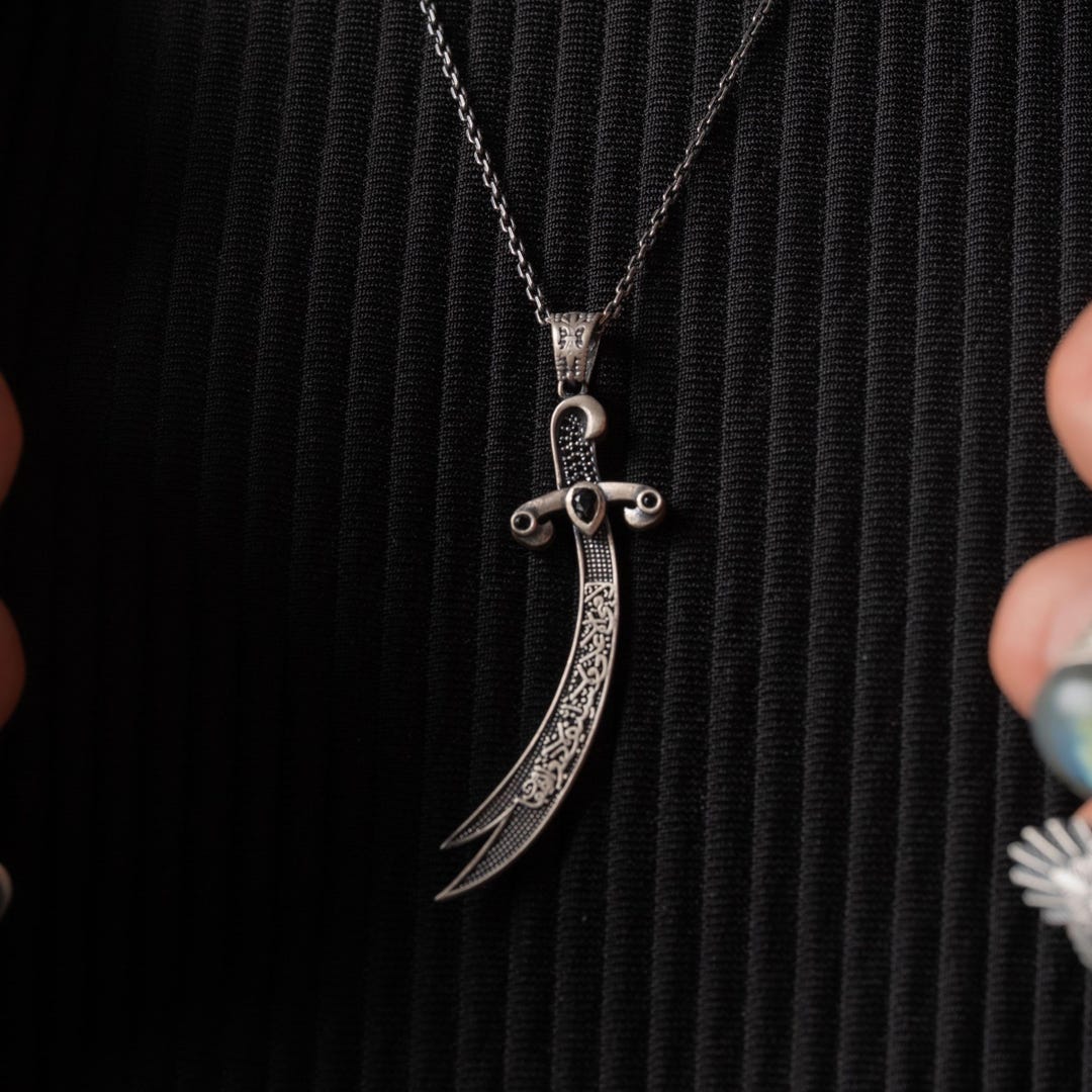 Imam Ali Sword Pendant Necklace, 925 Sterling Silver Zulfiqar Sword ...