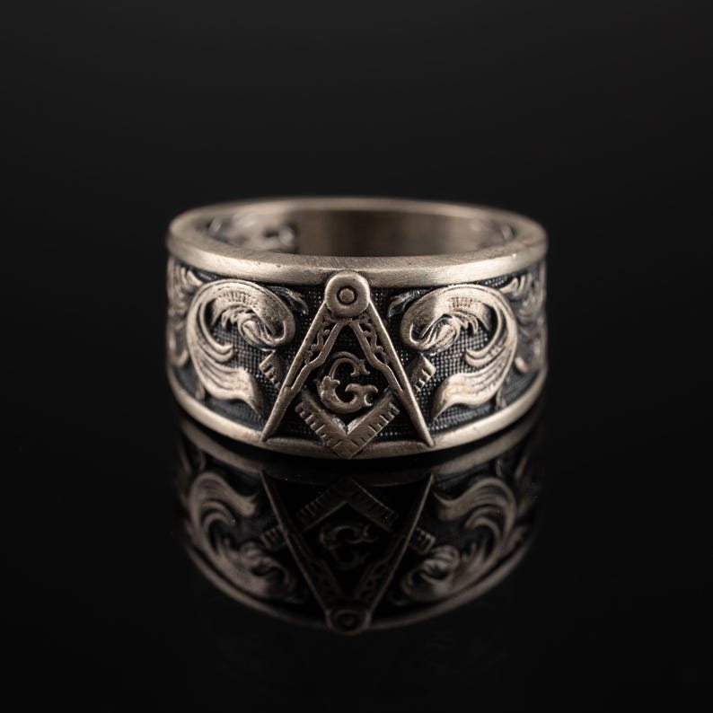 Masonic Silver Ring for Men, 925 Sterling Silver Handmade Freemason ...