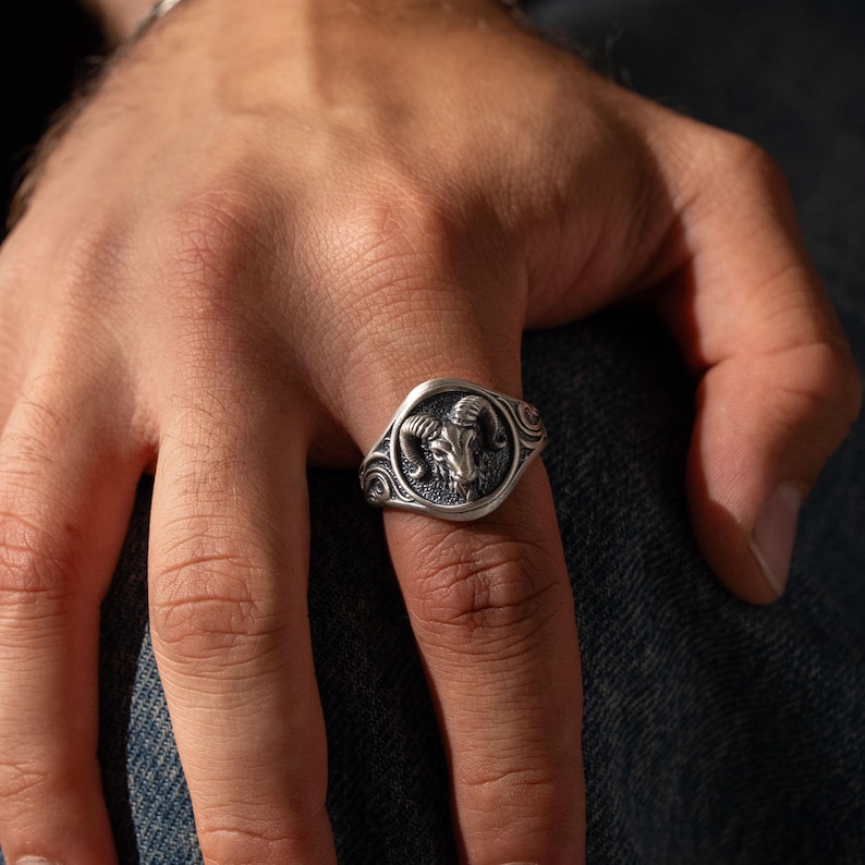 Aries Ram Head Ring, Sterling Silver Zodiac Jewelry, Men's Animal ...