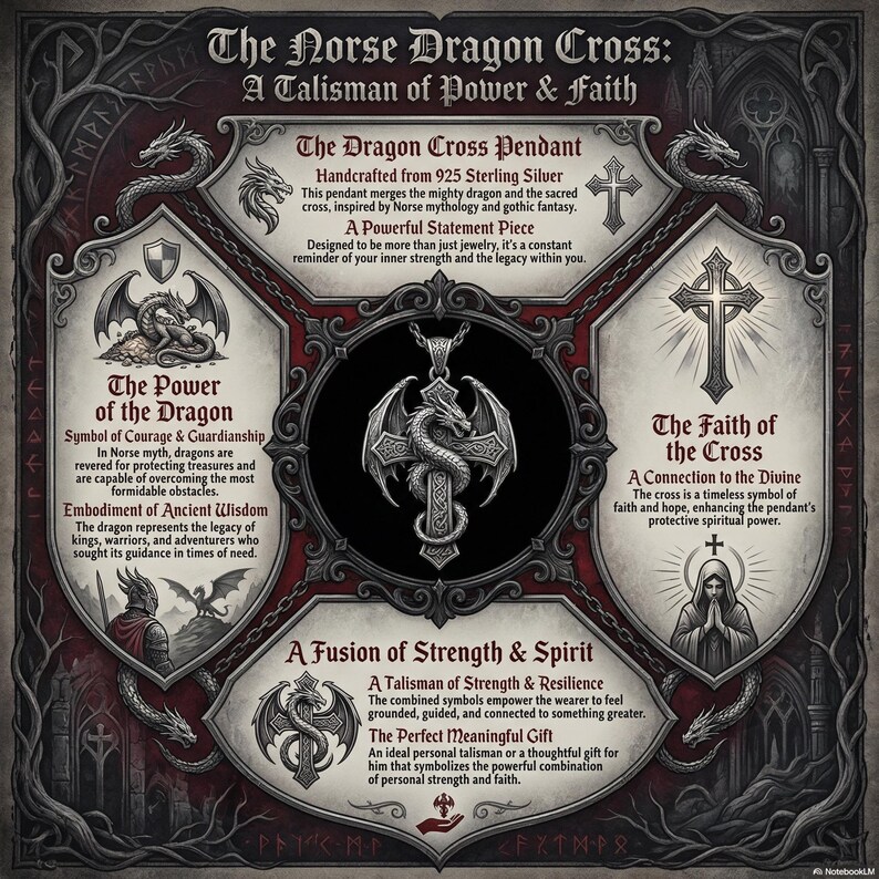 Dragon Cross 925 Sterling Silver Pendant – Fantasy Gothic Viking ...