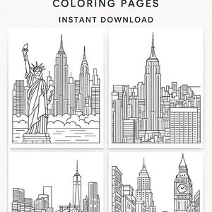 City Skylines Coloring Pages | Printable Famous Landmark Art | Instant ...