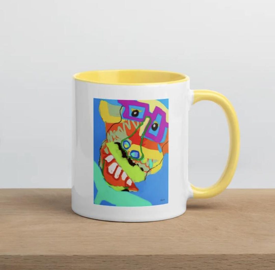 Color Riot. Abstract Face Art Mug | Vibrant Modern Coffee Cup. Bold ...