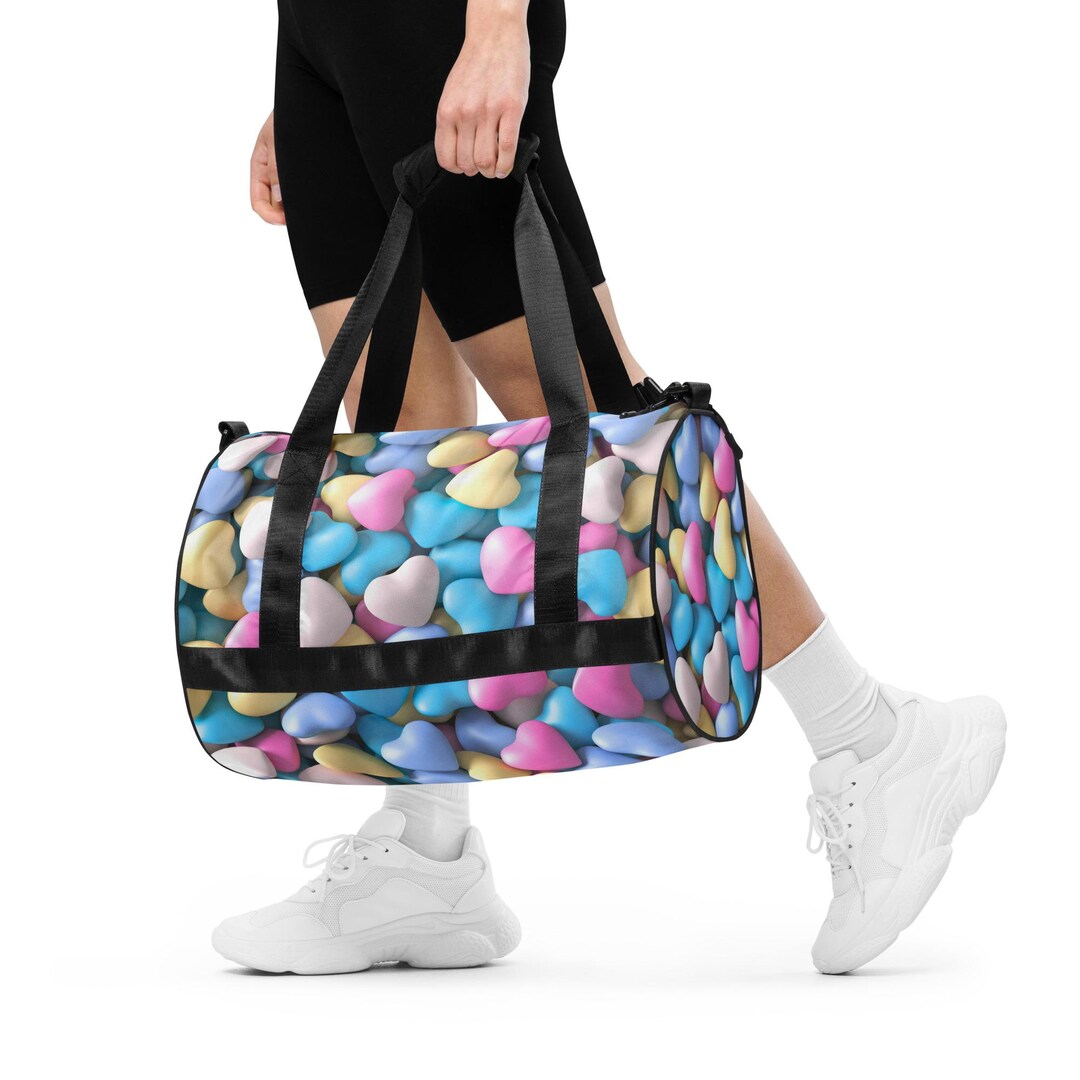 Cute Kawaii Gym Bag for Women & Teens – Pastel Heart Print Duffel ...
