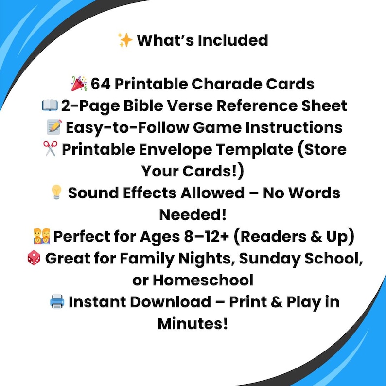 Bible Charades Game: Printable Christian Activity for Kids (PDF ...