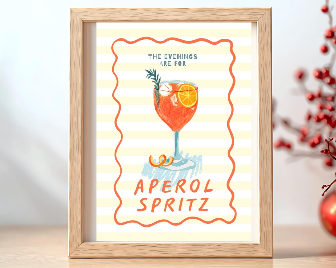 Aperol Spritz Wall Art | Italian Cocktail Print | Summer Kitchen Decor ...