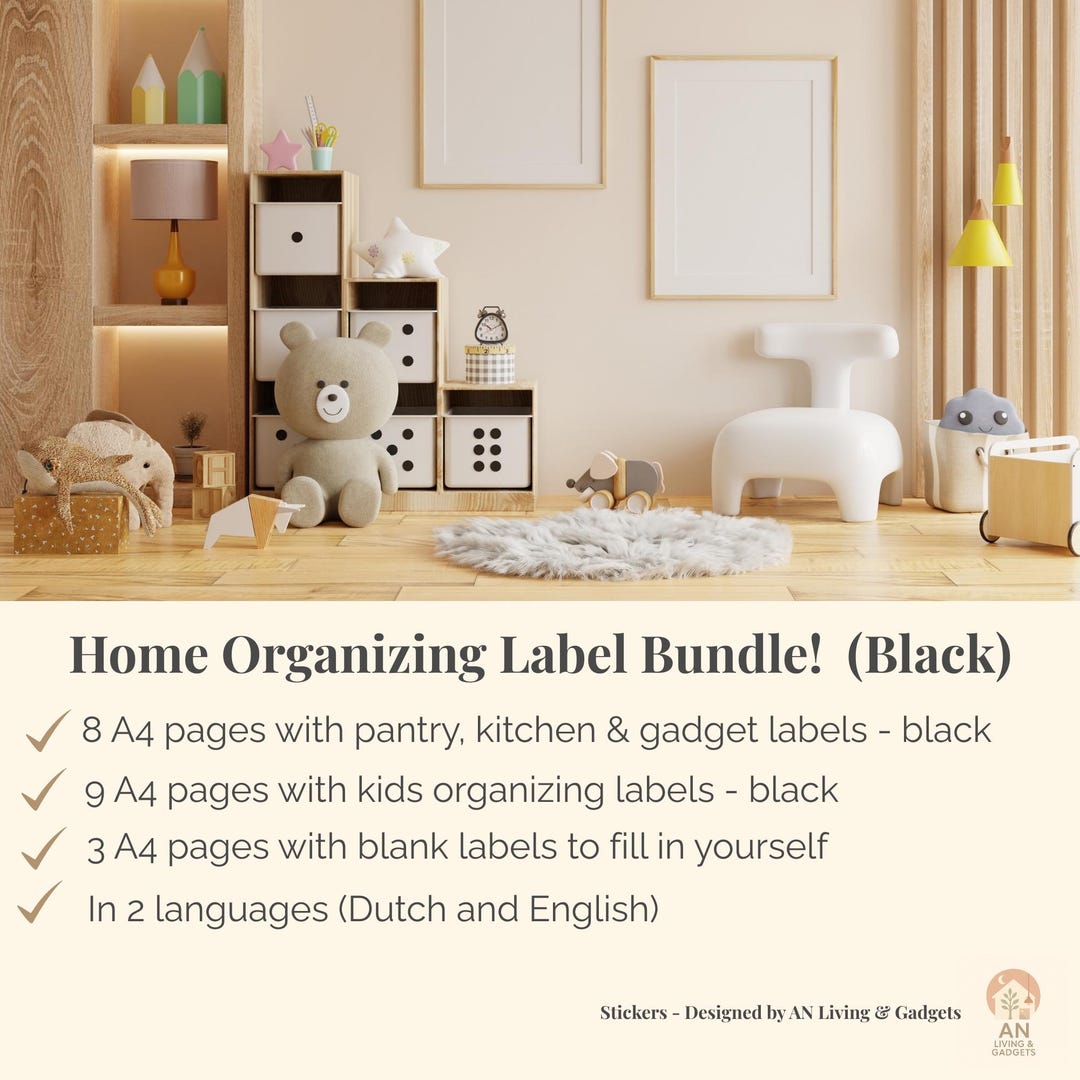 Black Home Organizing Label Bundle – NL & EN – Printable Pantry ...