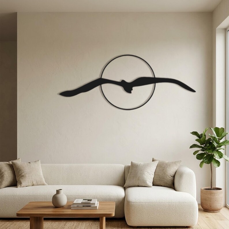 Seagull Metal Wall Art, Minimalist Flying Bird & Sun Decor, Coastal ...