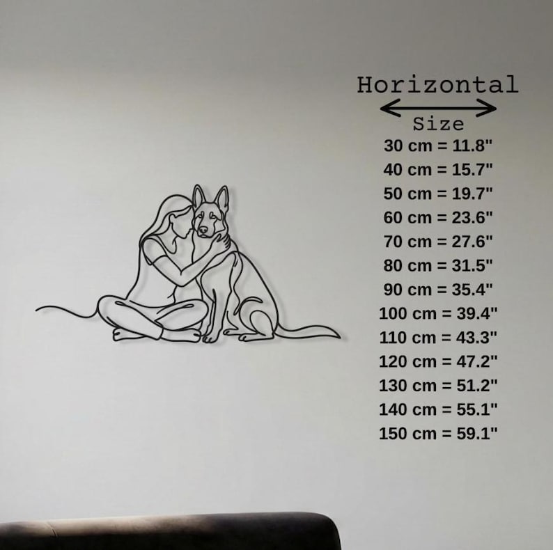 German Shepherd Metal Wall Art, Woman Hugging Dog Line Art, Pet Lover ...