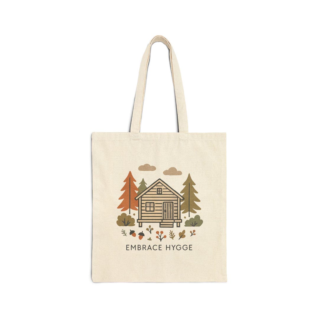 Hygge Cottagecore Tote Bag: Nordic Woodcut Trees, Fall Colors - Etsy
