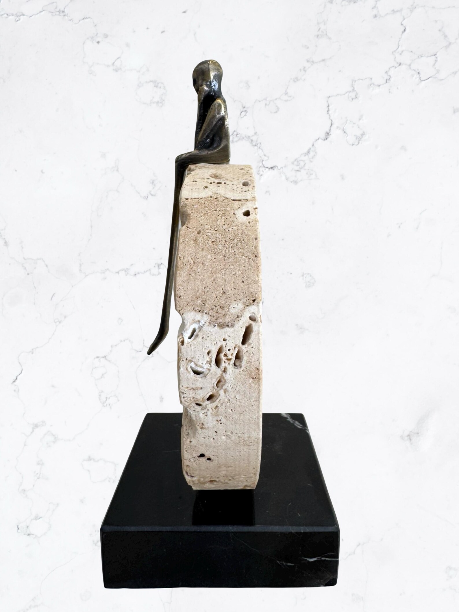 Bronze Thinking Man Sculpture on Travertine Ring and Marble Base ...