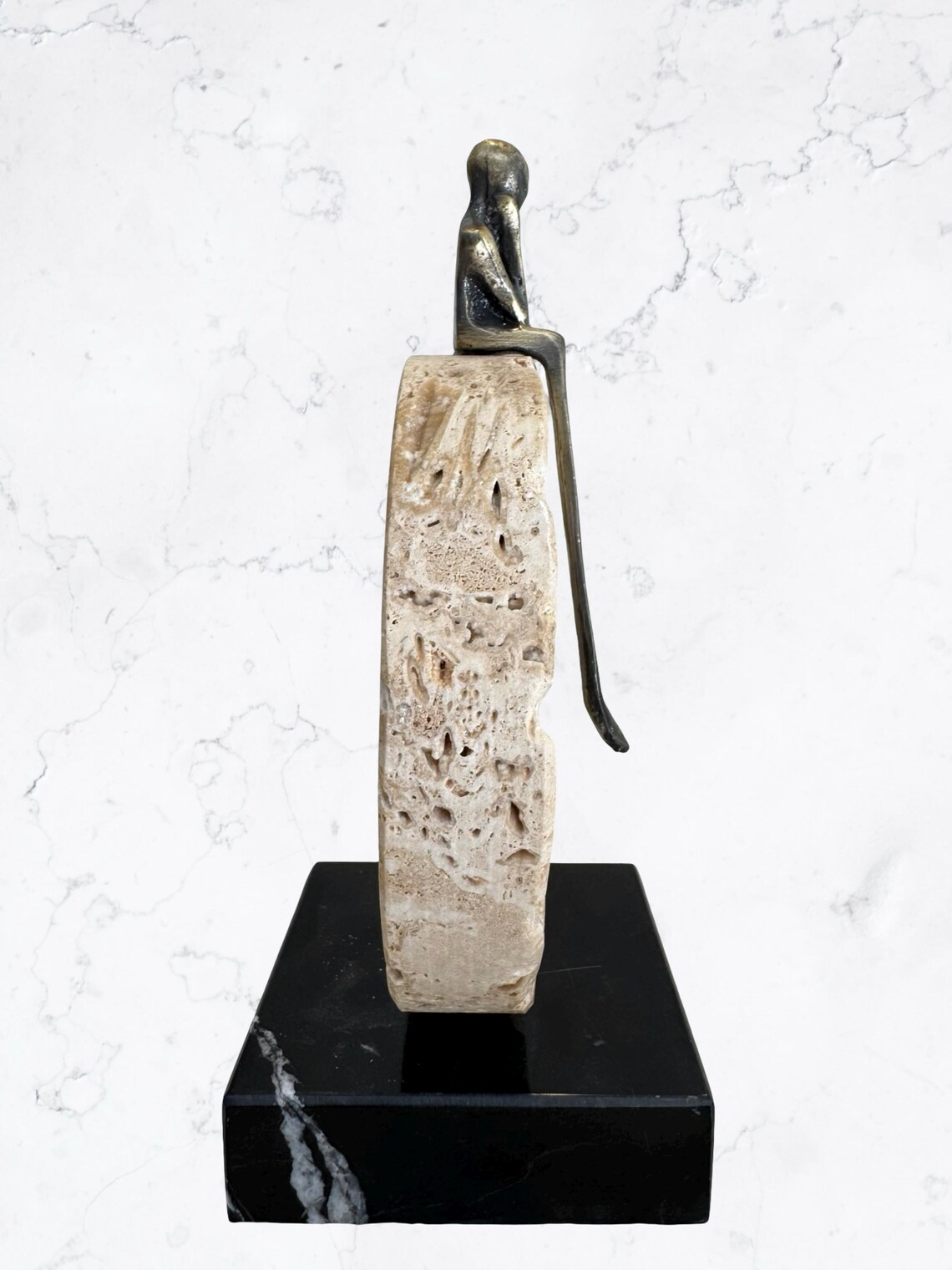 Bronze Thinking Man Sculpture on Travertine Ring and Marble Base ...