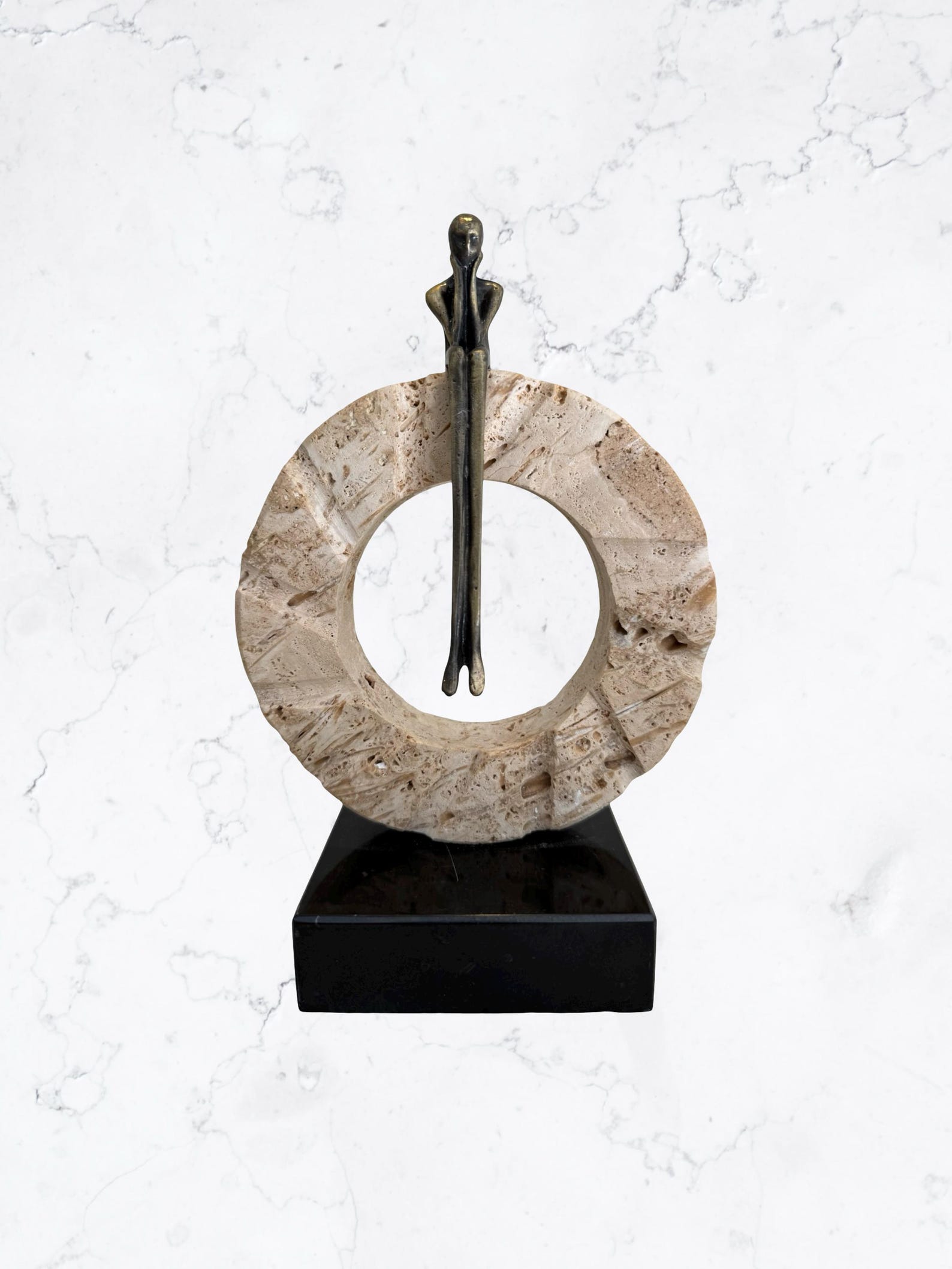 Bronze Thinking Man Sculpture on Travertine Ring and Marble Base ...