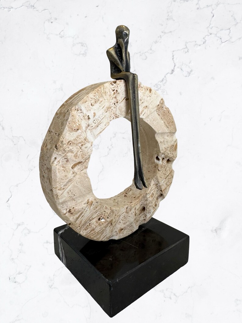 Bronze Thinking Man Sculpture on Travertine Ring and Marble Base ...
