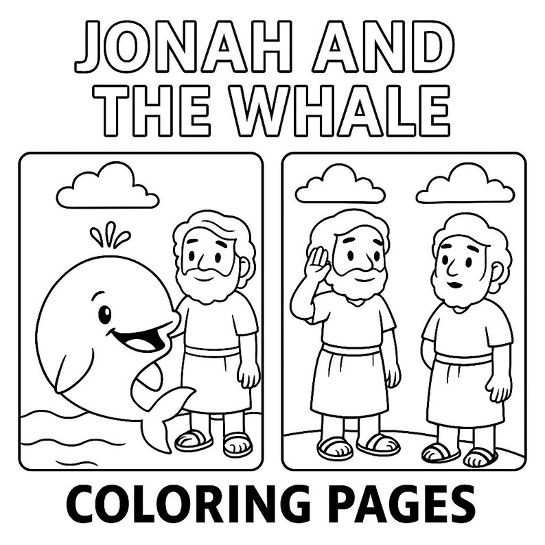 Jonah and the Whale Coloring Pages: Bible Story Craft (PDF Downloadable Set of 7) - Etsy