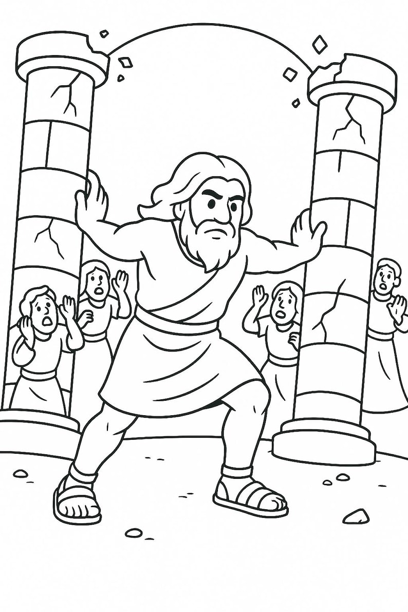 Samson Bible Story Coloring Pages: Printable Kids' Activity (PDF ...