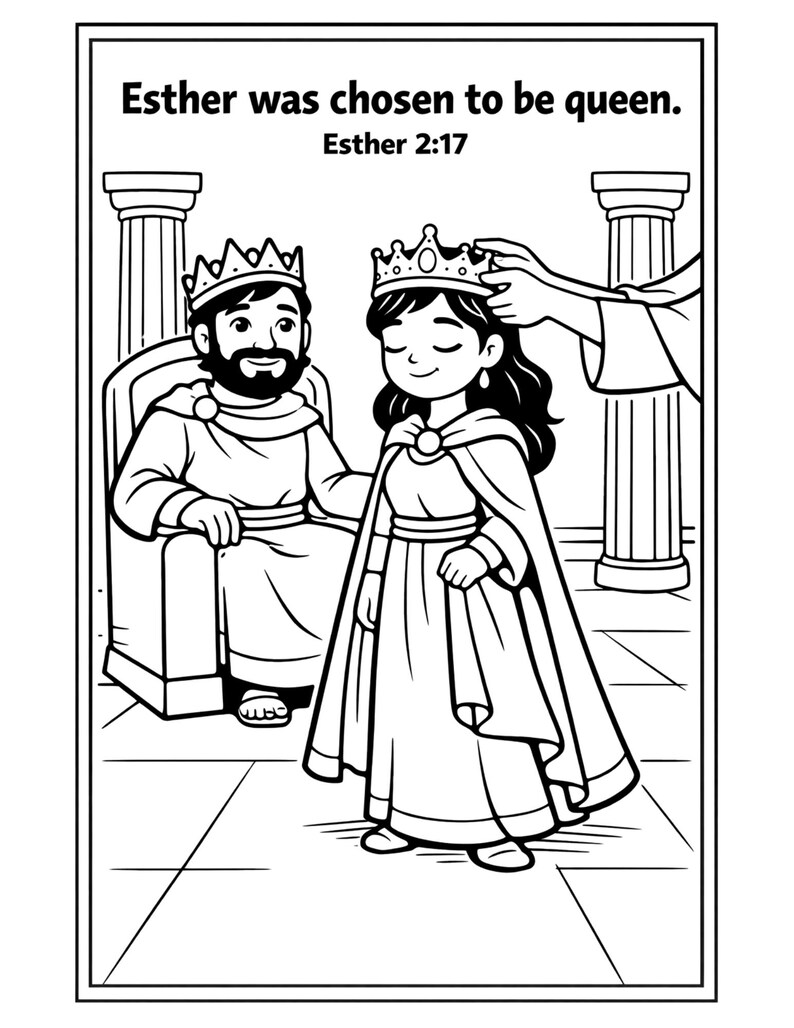 Queen Esther Bible Coloring Pages for Kids - Etsy