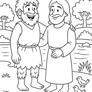 Jesus Baptism Coloring Pages: Sunday School Bible Story Activity (PDF ...