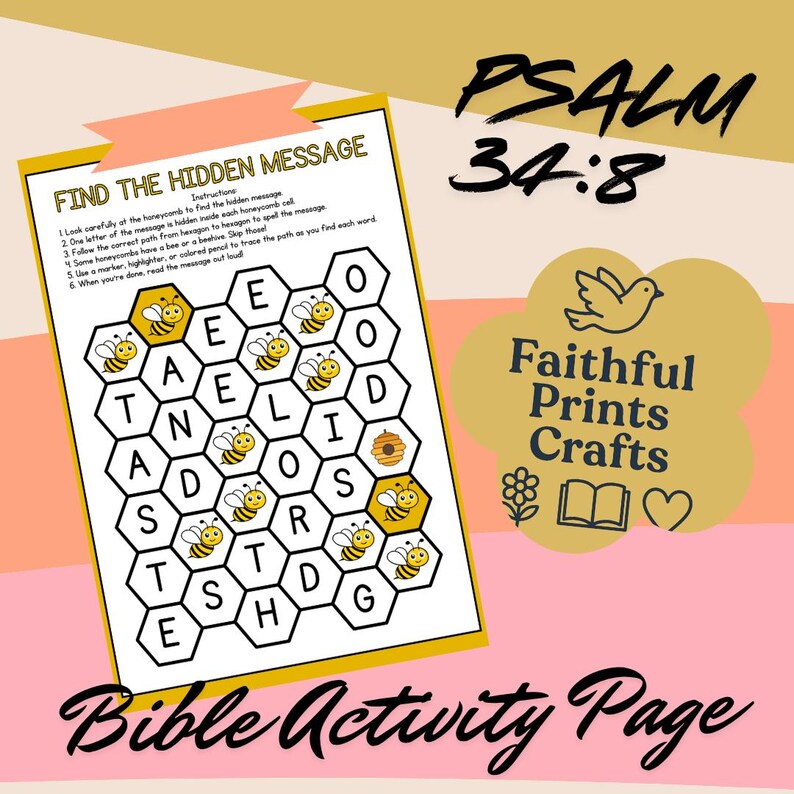 Psalm 34:8 Hidden Message Activity | Christian Kids Puzzle (PDF) - Etsy
