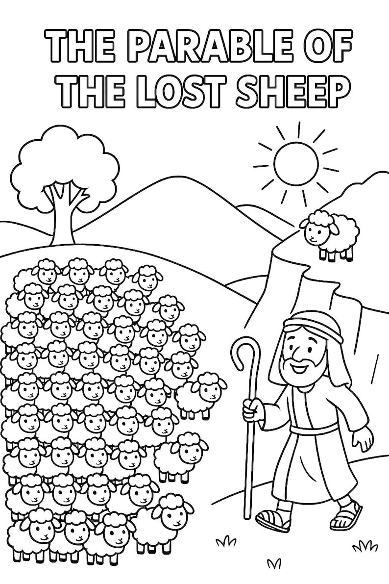 Lost Sheep Bible Story Coloring Pages: Sunday School Activity (PDF ...
