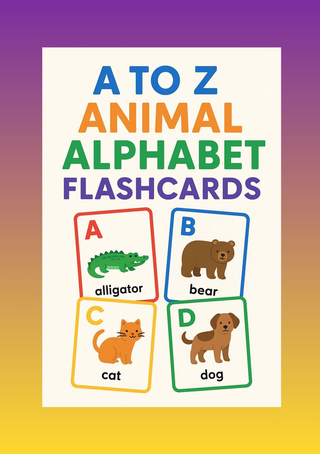 Animal Alphabet Flashcards: ABC Printable Learning Cards (PDF Download ...