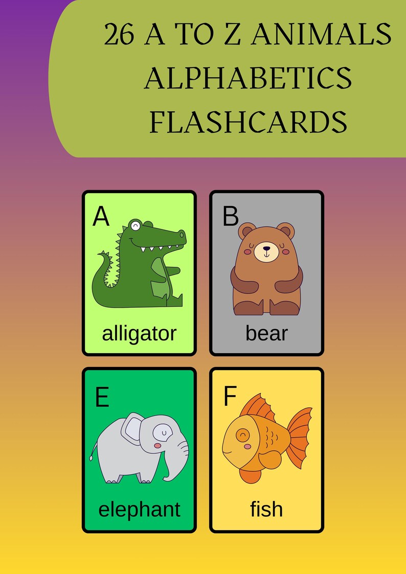 Animal Alphabet Flashcards: ABC Printable Learning Cards (PDF Download ...