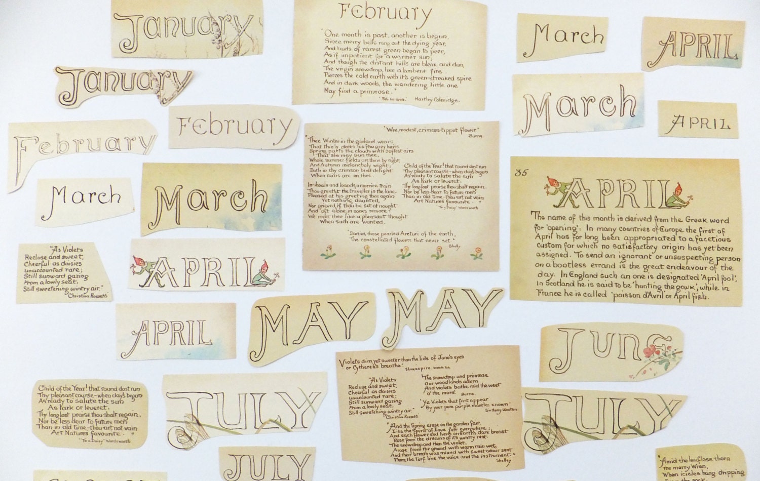 Planner kit Months Paper Ephemera Pack Words scrap pack | Etsy