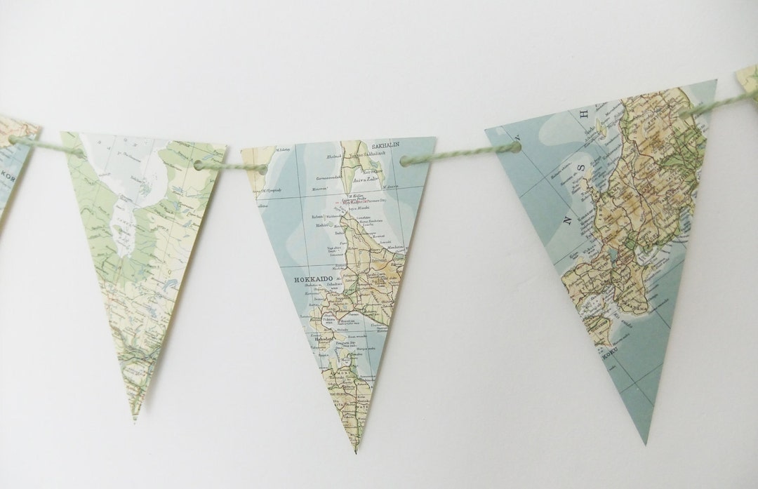 Map Bunting Upcycled Garland Vintage Map Pennants World - Etsy