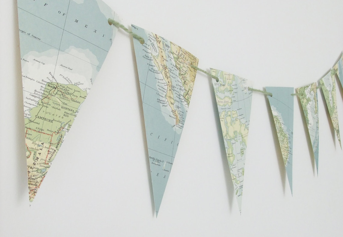 Map Bunting Upcycled Garland Vintage Map Pennants World | Etsy UK