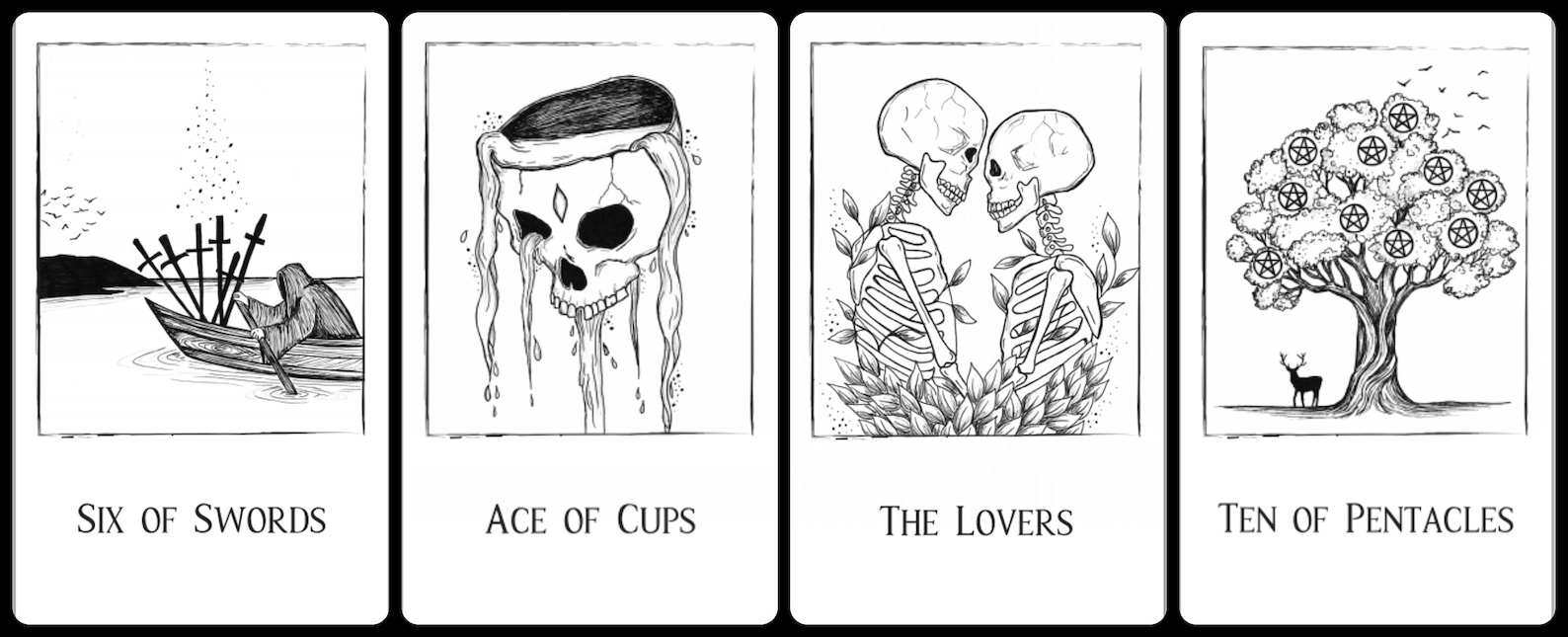 Black Line Tarot Cards by Agni Prasada Burning Macabre Tarot | Etsy UK