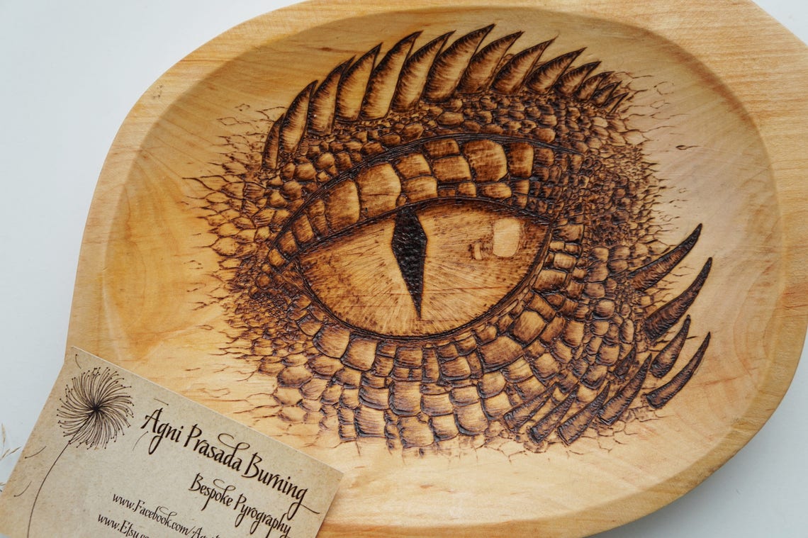 Dragons eye witches bowl pyrography wooden dish with dragon | Etsy