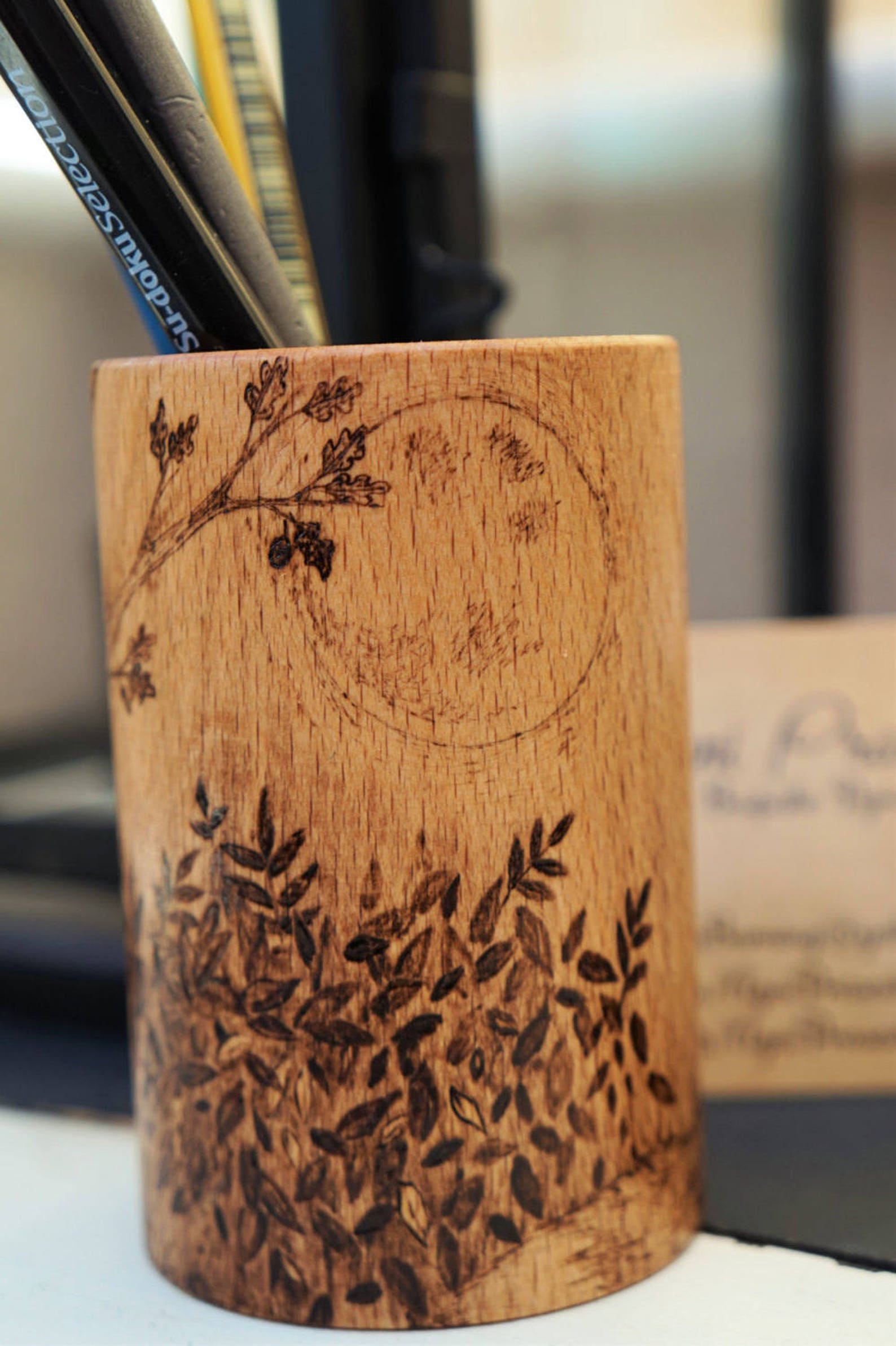 Wooden Desk Tidy woodland themed desk tidy decoration for | Etsy